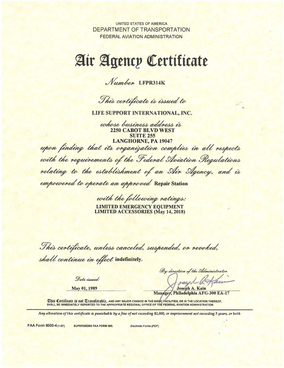 Inspect/Recert, Life Raft with FAA Kit 6/8/10/25 – Life Support ...